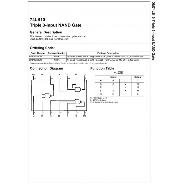 DM74LS10N / SN74LS10N / HD74LS10P / 74LS10 ( TRIPLE 3-INPUT NAND GATE )
