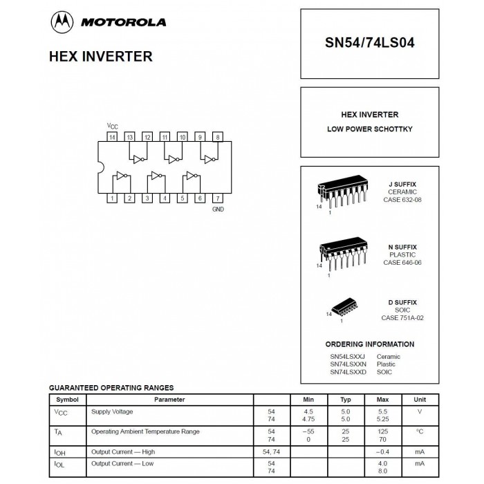 7404 / DM74LS04N / SN74LS04 / HD74LS04N / 74LS04 ( HEX INVERTERS )