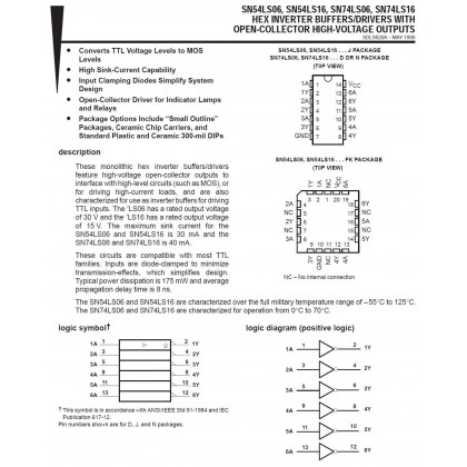 DM7406N / SN74LS06N / 74LS06 ( HEX INVERTER BUFFERS / DRIVERS )
