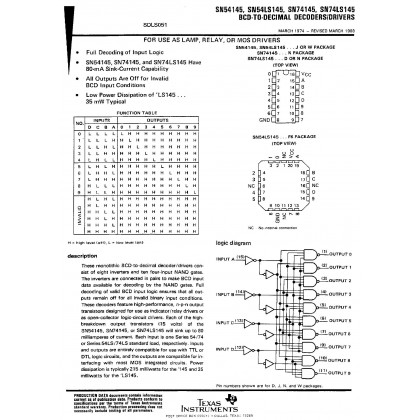 HD74LS145P / SN74LS145N / 74LS145 ( BCD-TO-DECIMAL DECODERS / DRIVERS )