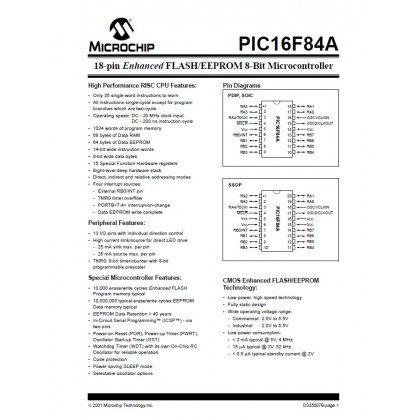 MICROCHIP PIC16F84A ENHANCED FLASH/EEPROM 8-BIT MICROCONTROLLER, DIP18