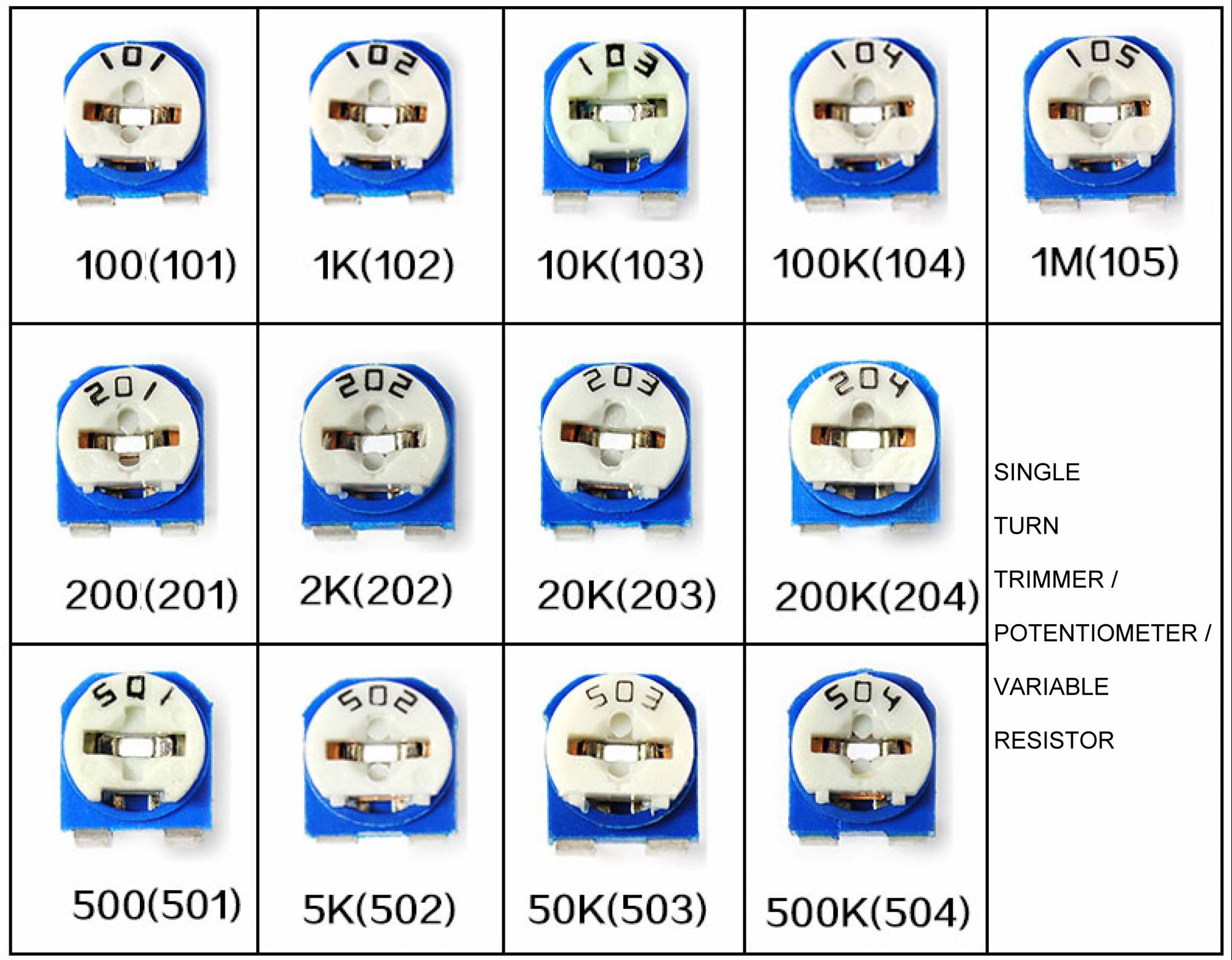 2PCS SINGLE TURN TRIMMER / VARIABLE RESISTOR / POTENTIOMETER 1K 5K 10K ...