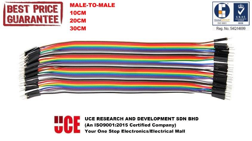 ARDUINO/RASPBERRY 40P BREADBOARD DUPONT JUMPER WIRE MALE TO MALE 10CM ...