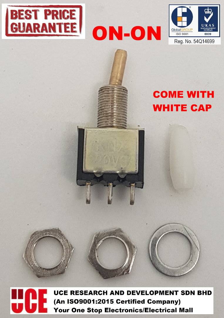 SPDT TOGGLE SWITCH, ON-ON, 3 PINS, 125V 6A, 250V 3A
