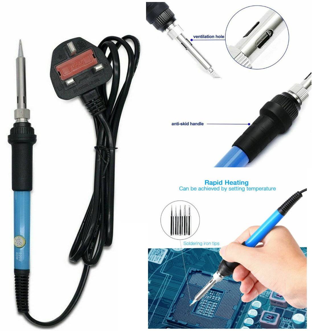 60W 936 TYPE TEMPERATURE ADJUSTABLE SOLDER SOLDERING IRON STATION TOOLS ...