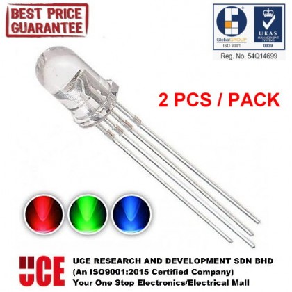 5MM RGB LED (4 PINS) COMMON CATHODE SUPER BRIGHT WATER CLEAR 2PCS / PACK