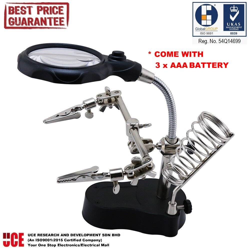 ADJUSTABLE LED MAGNIFYING GLASS MAGNIFIER HELPING HAND WITH SOLDERING ...