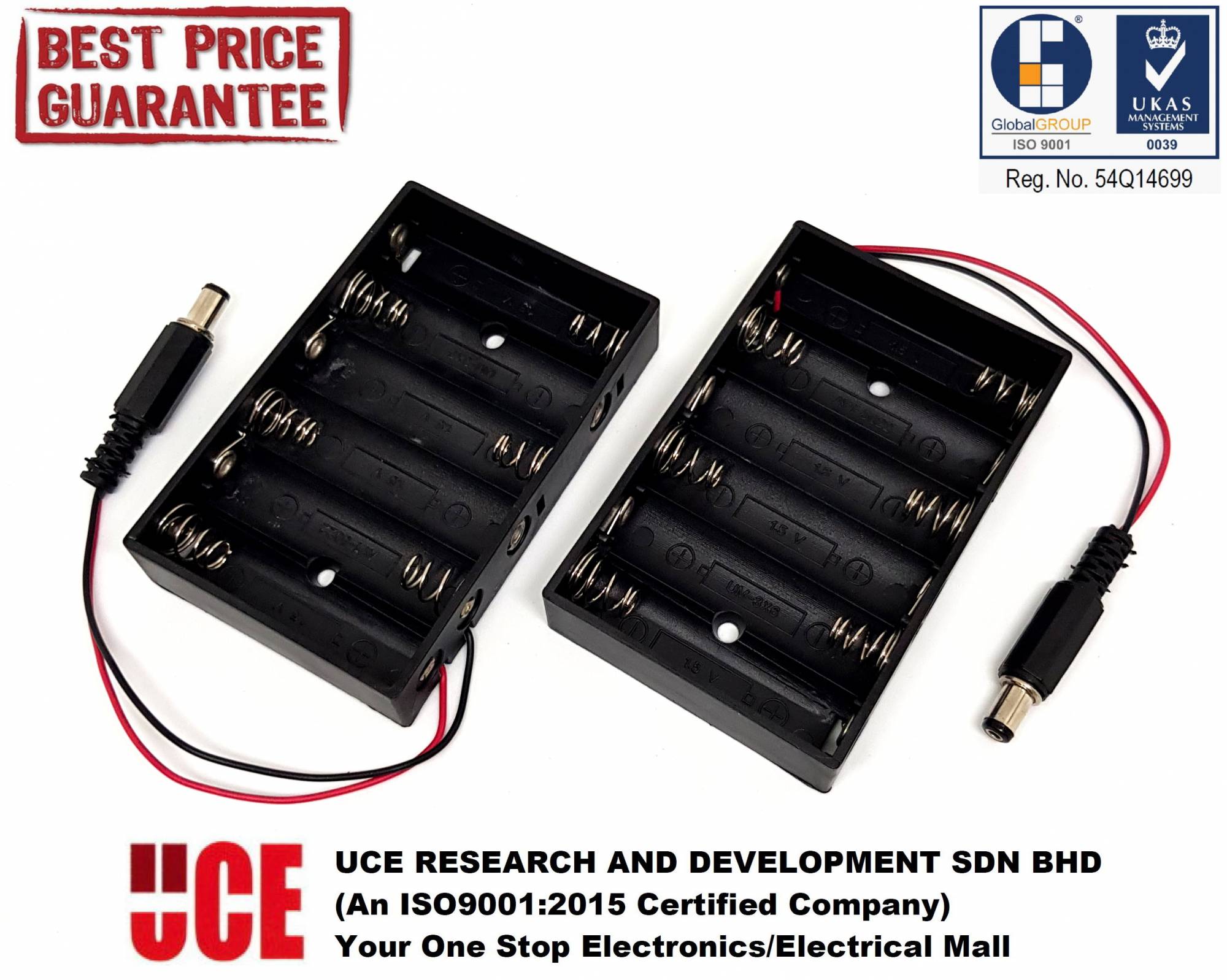 6 CELLS / SLOTS 6 X AA 1.5V BATTERY HOLDER CASING WITH 5.5 x 2.1MM DC ...