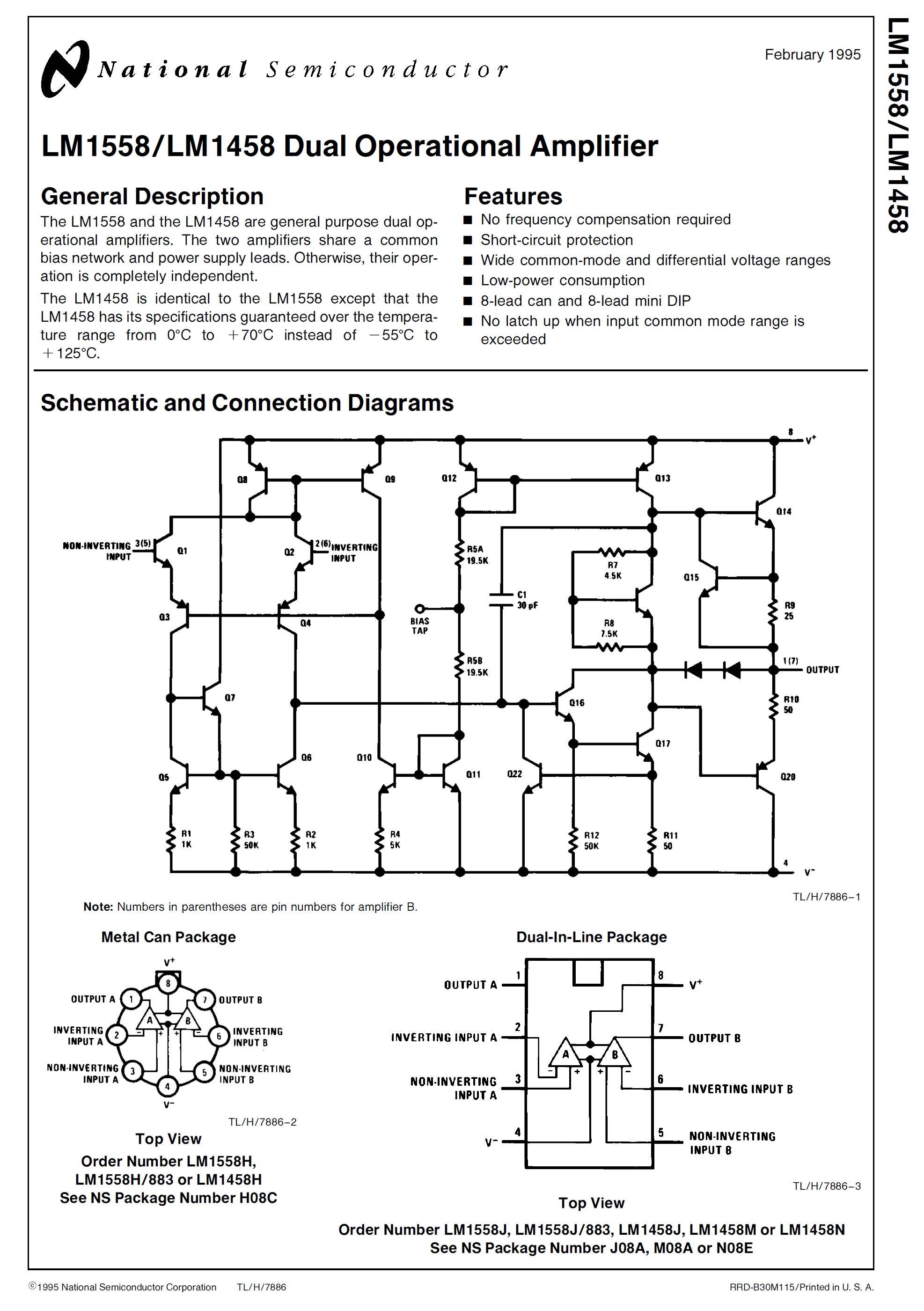LM1458 / LM1458CN / TA75458P / NJM1458 / HA17458 DUAL OPERATIONAL ...