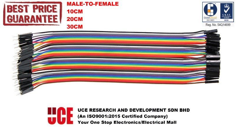 ARDUINO/RASPBERRY 40P BREADBOARD DUPONT JUMPER WIRE FEMALE TO MALE 10CM ...