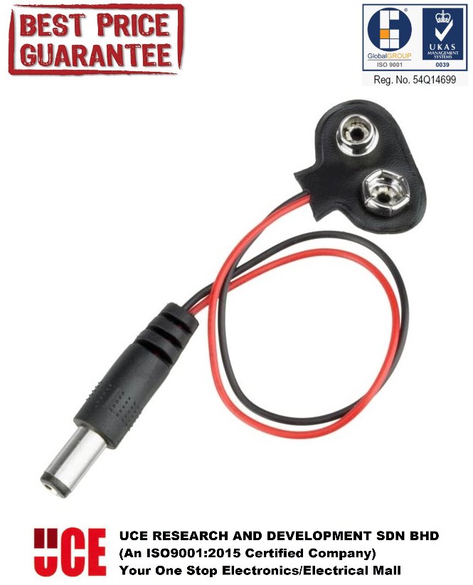 9V BATTERY SNAP / CONNECTOR WITH 2.1MM DC POWER SUPPLY JACK / PLUG FOR ...